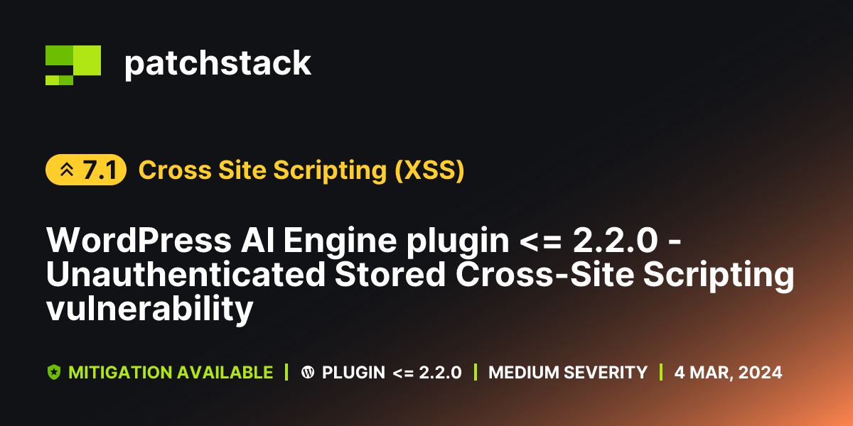 Cross Site Scripting (XSS) in WordPress AI Engine Plugin - Patchstack