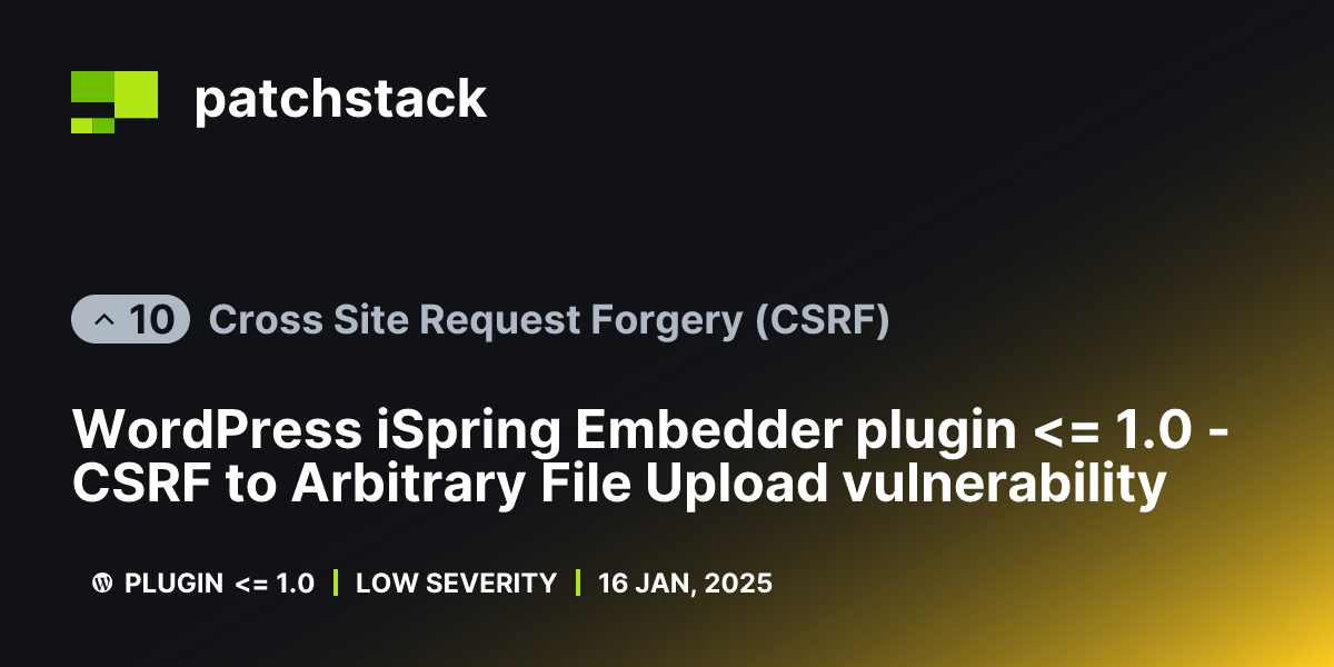 Cross Site Request Forgery (CSRF) in WordPress iSpring Embedder Plugin - Patchstack